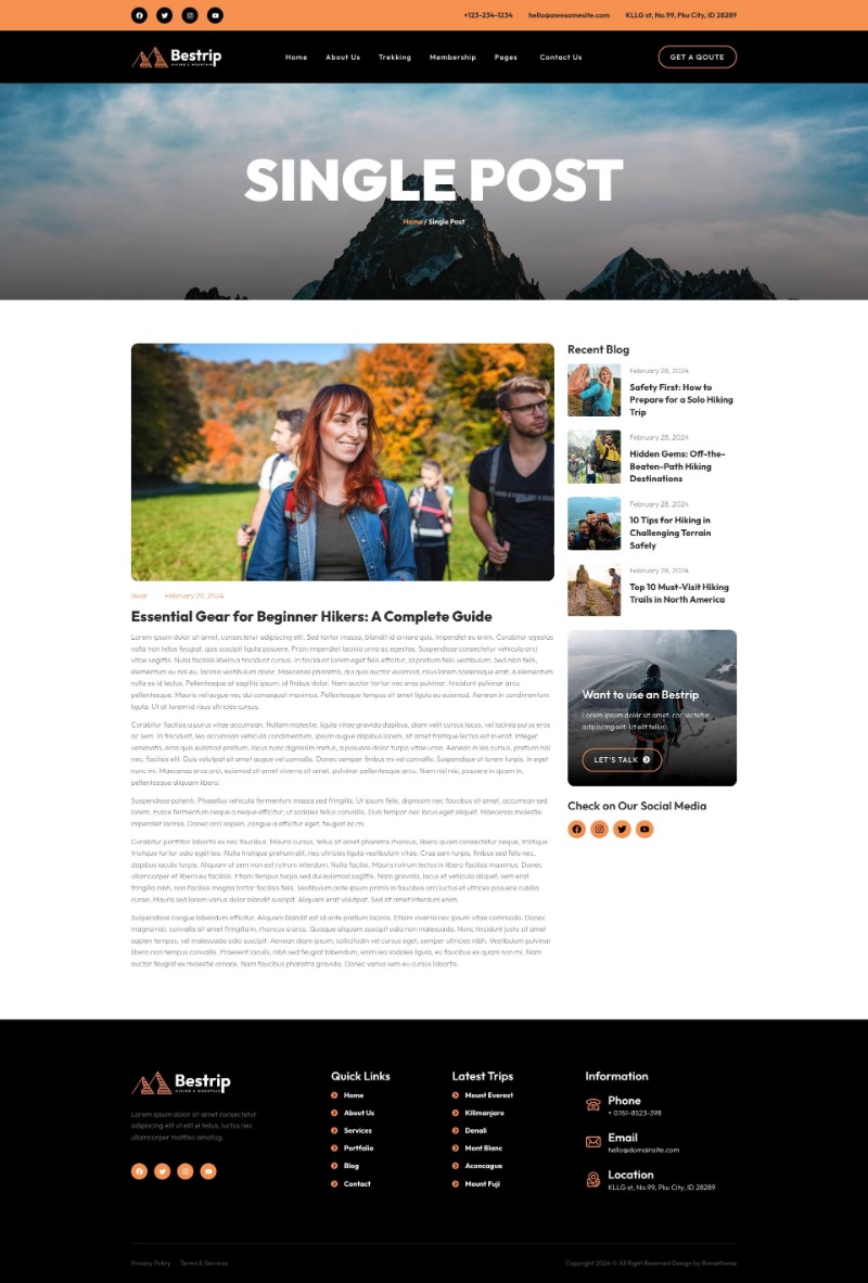 Bestrip - Hiking & Mountain Elementor Template Kit by Rometheme | ThemeForest